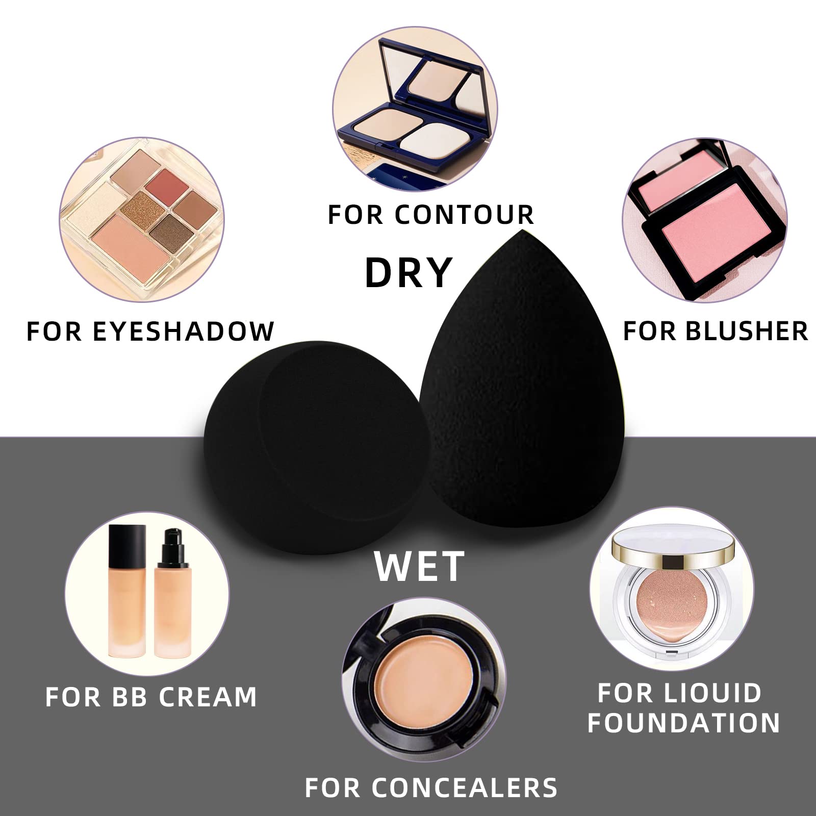 Makeup Sponge,12 Pcs Makeup Sponges Blender Set Beauty Cosmetic Foundation Blending Applicator Puff, Flawless for Liquid Cream Powder (black)
