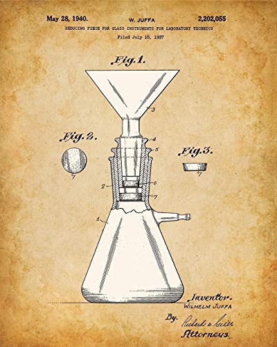 Original Science Lab Equipment Patent Prints - Set of Four Photos (8x10) Unframed - Makes Great Classroom Laboratory Decor and Gift Under $20 for Scientists Chemistry Decor