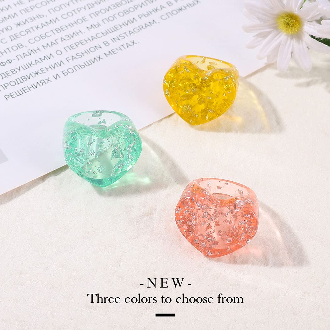 JEWEKY Resin Band Rings Acrylic Heart Stackable Ring Sets Colorful Rings Accessory Jewelry for Women