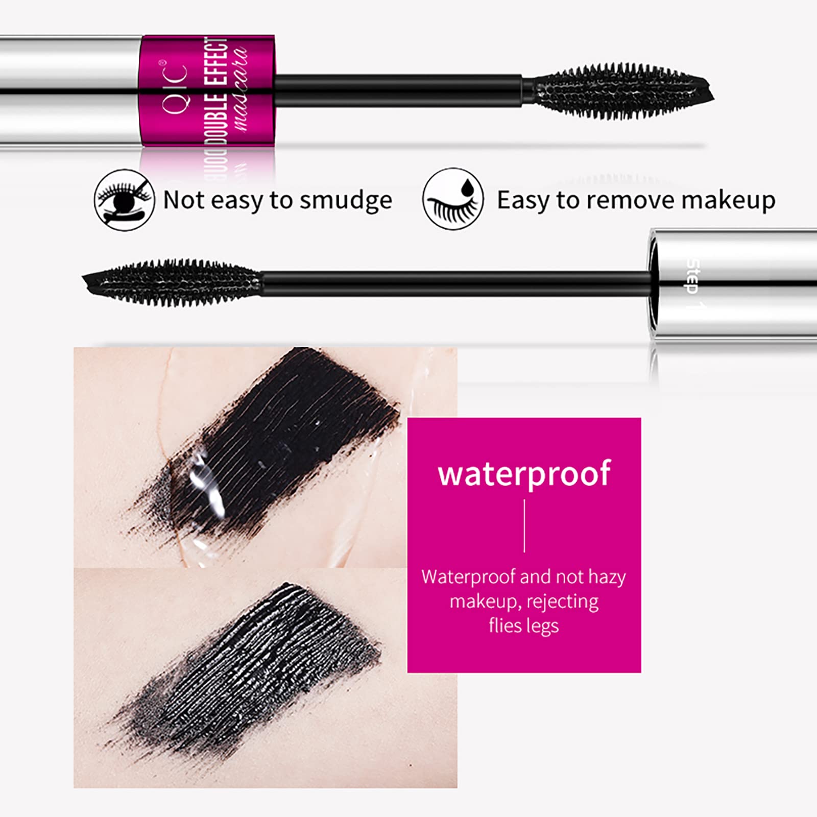 Moakxer 2PCS 4D Silk Fiber Lash Mascara,2 in 1 Mascara,Volume and Length Black Mascara Natural Lengthening And Thickening Effect,Smudge-proof (A)