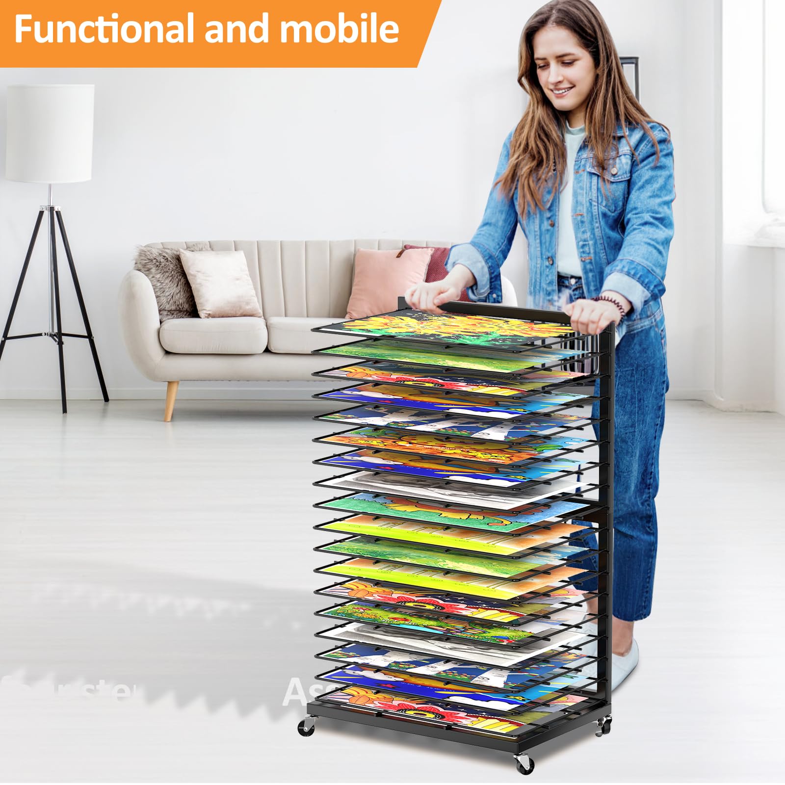 QKOSMTL Art Drying Rack for Painting, 18 Removable Shelves, Mobile Art Studio Display Rack, Sturdy Metal, Height 25.9", Shelves 11" x 16"