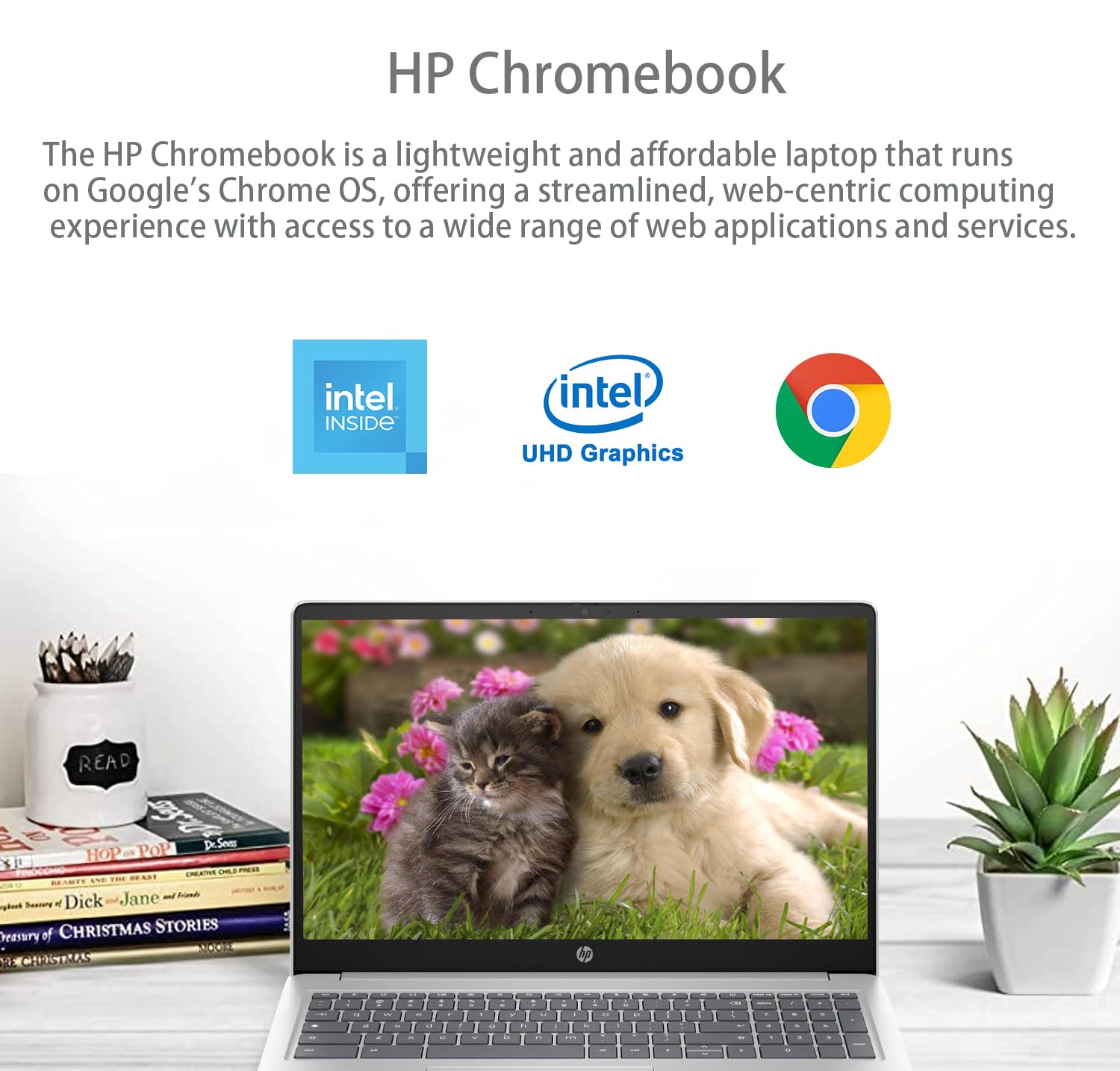 HP Chromebook 15.6 Inch Laptop for College Students, Intel 4-Core Processor N200 (Beat i5-8250U), 8GB DDR5 RAM, 192GB Storage (64GB eMMC + 128GB SD Card), Chrome OS, UHD Graphics, Natural Silver, PCM