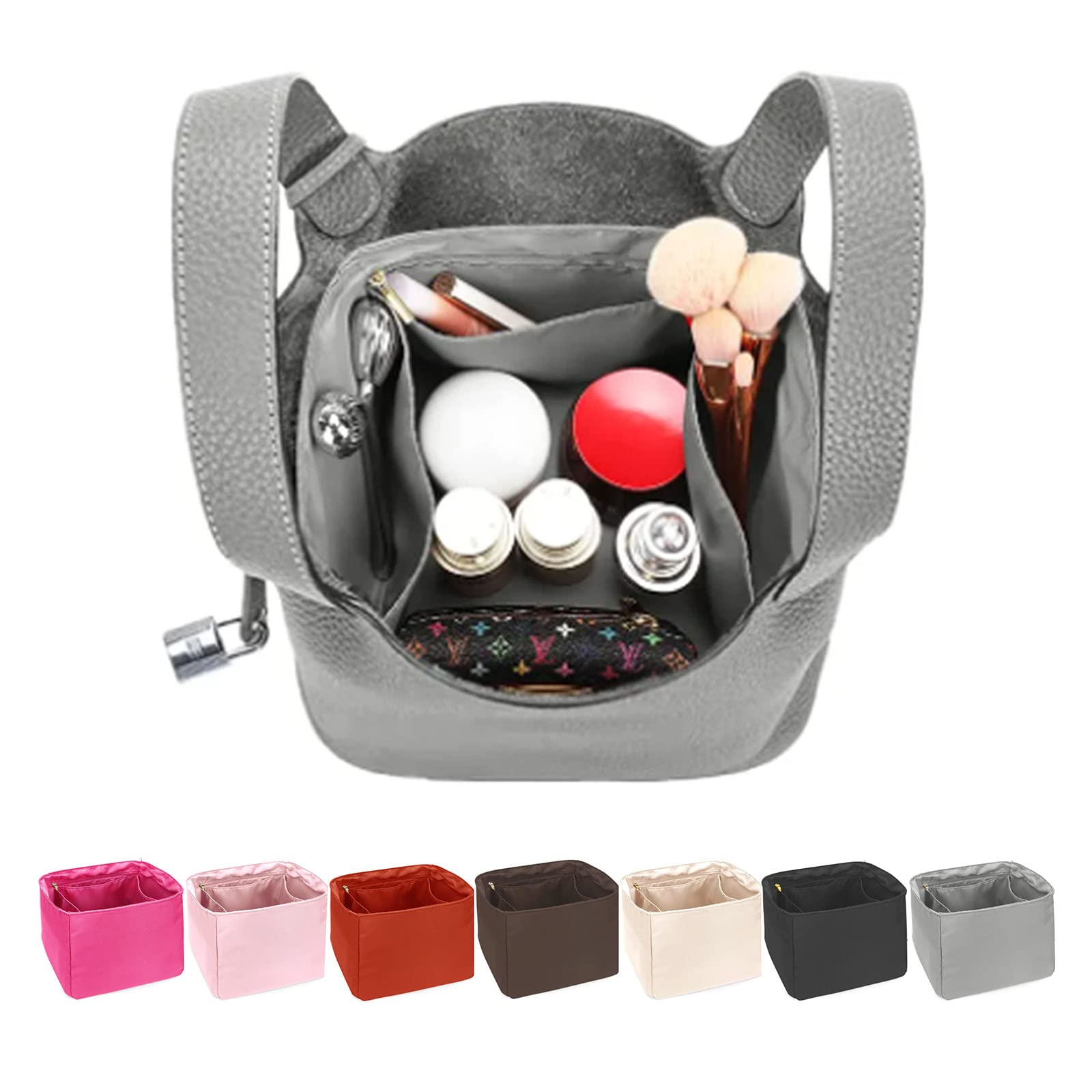 Lckaey Purse Silky Organizer insert for picotin 22 organizer 1098Nylon grey-M