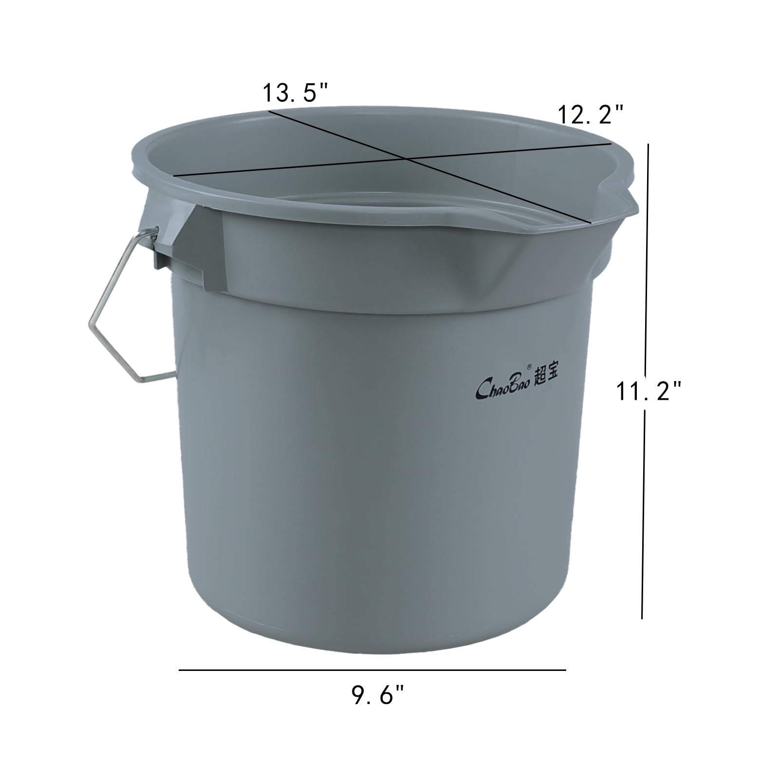Qskely 3.5 Gallon Commercial Cleaning Plastic Buckets with Handles, Gray Industrial Round Utility Pail, 4-Pack