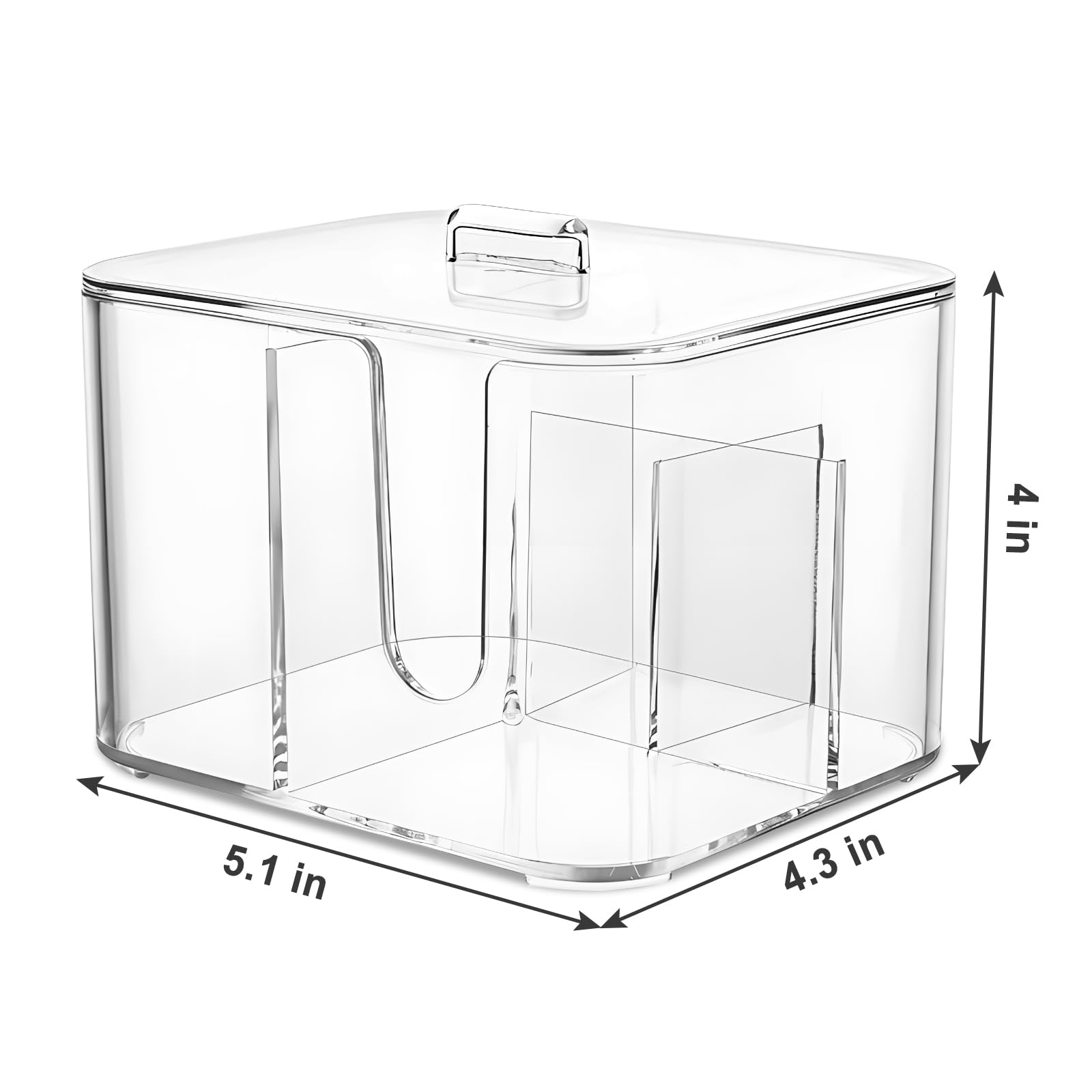 Qtip Holder, Cosmetic Items Storage Dispenser, 4 Compartments Bathroom Canisters for Cotton Swab, Cotton Ball, Cotton Pad Organizer, Clear Acrylic Containers with Lid for Bathroom Vanity Countertop