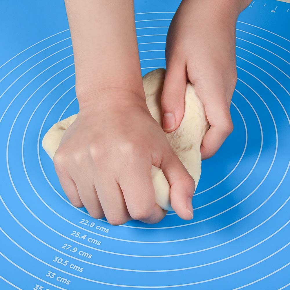Kitzer Non Stick Silicone Baking Mat, Blue 25 Inches x 18 Inches Non Slip on Surfaces for Rolling Dough with Measurements, Heat Resistant, Reusable, and Easy to Clean made with Food Grade Silicone