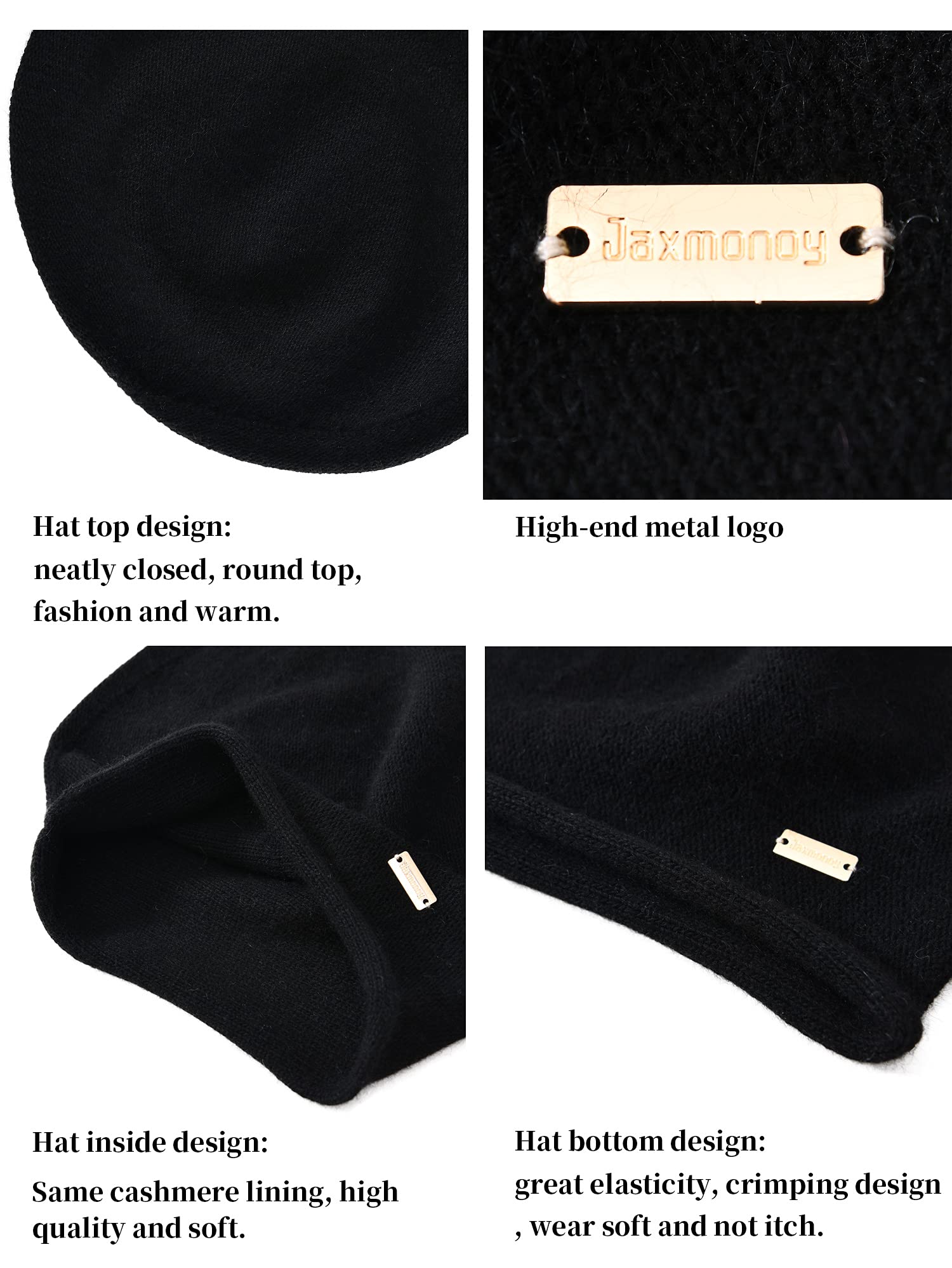 jaxmonoy Cashmere Hat Knit Slouchy Beanies for Women Winter Soft Warm Ladies Wool Knitted Skull Beanies Cap - Black