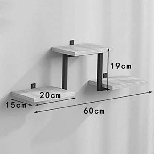 PIBM Stylish Simplicity Shelf Wall Mounted Floating Rack Shelves Industrial Wind Retro Flower Stand Bookshelf Iron Art Solid Wood Store Home,3 Layers,8 Colors, a , 60X15X19CM