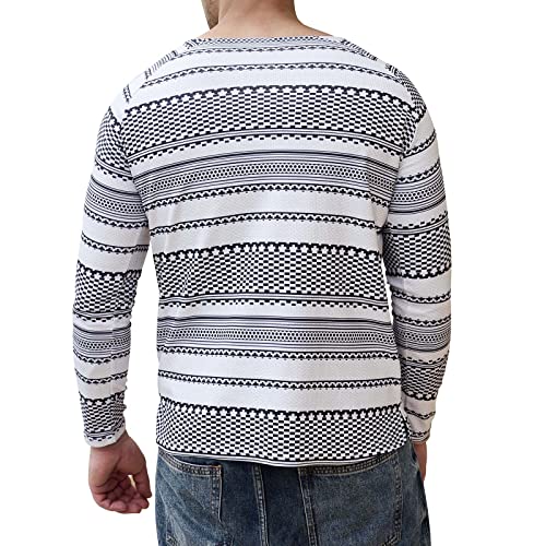Lexiart Mens Casual Pullover Sweater Long Sleeve Striped Sweatshirt Athletic Hoodie White