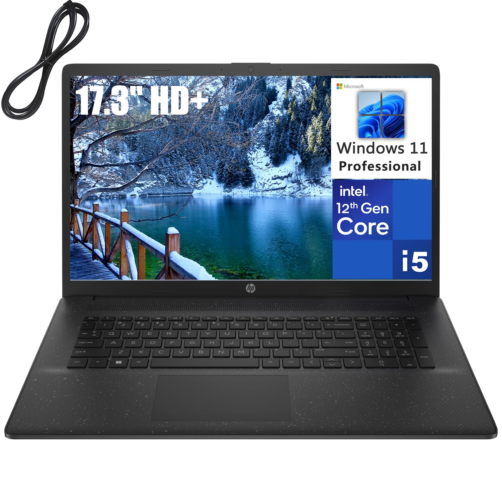 HP 17 17.3" HD+ Business Laptop Computer, 12th Gen Intel 10-Core i5-1235U (Beat i7-1195G7), 32GB DDR4 RAM, 1TB PCIe SSD, 802.11AC WiFi, Bluetooth 5.0, Windows 11 Pro, BROAGE Cable