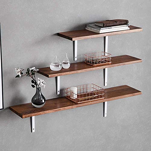 PIBM Stylish Simplicity Shelf Wall Mounted Floating Rack Shelves Iron Bracket Solid Wood Multifunction Living Room Study Simple,Thickness 2Cm,3 Sizes, Brown , 40x20x20cm