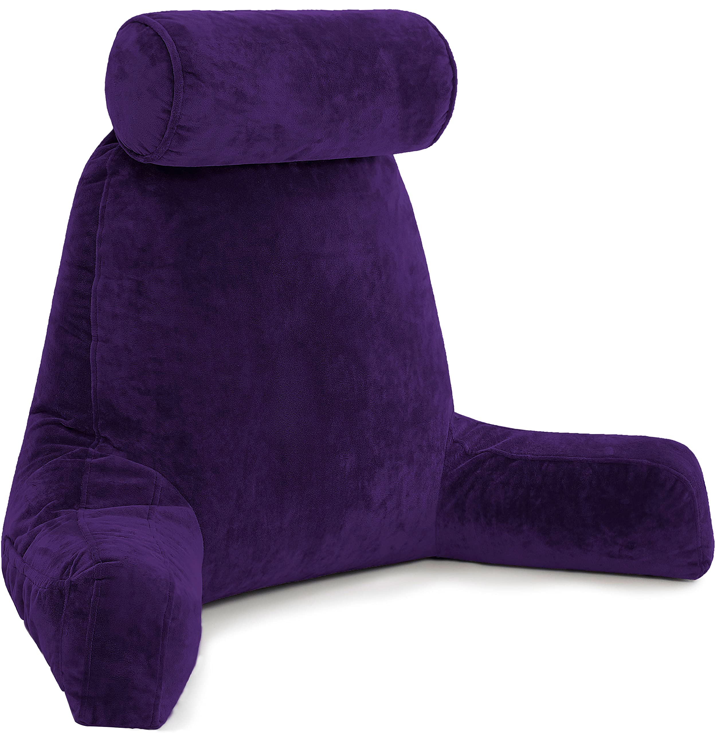 Husband Pillow Combo - Backrest Pillow with Arms : XXL Purple & Foldable Laptop Tray : Brown - Memory Foam Reading Pillows for Bed w/Removable Neck Roll & Laptop Bed Tray Table