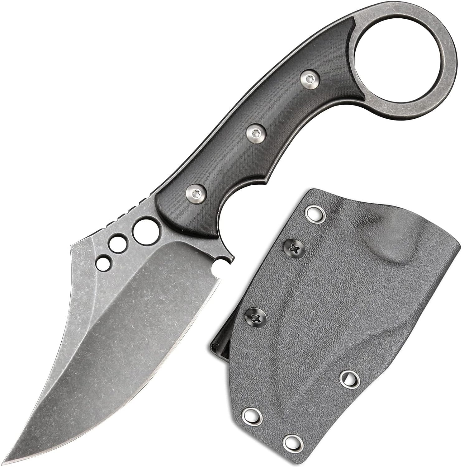 Gtkii GTK116 Fixed Blade Knife,D2 Steel Blade,Micarta Handle Scales Outdoor Survival Camping Fishing Claw Knife with Kydex Sheaths(black)
