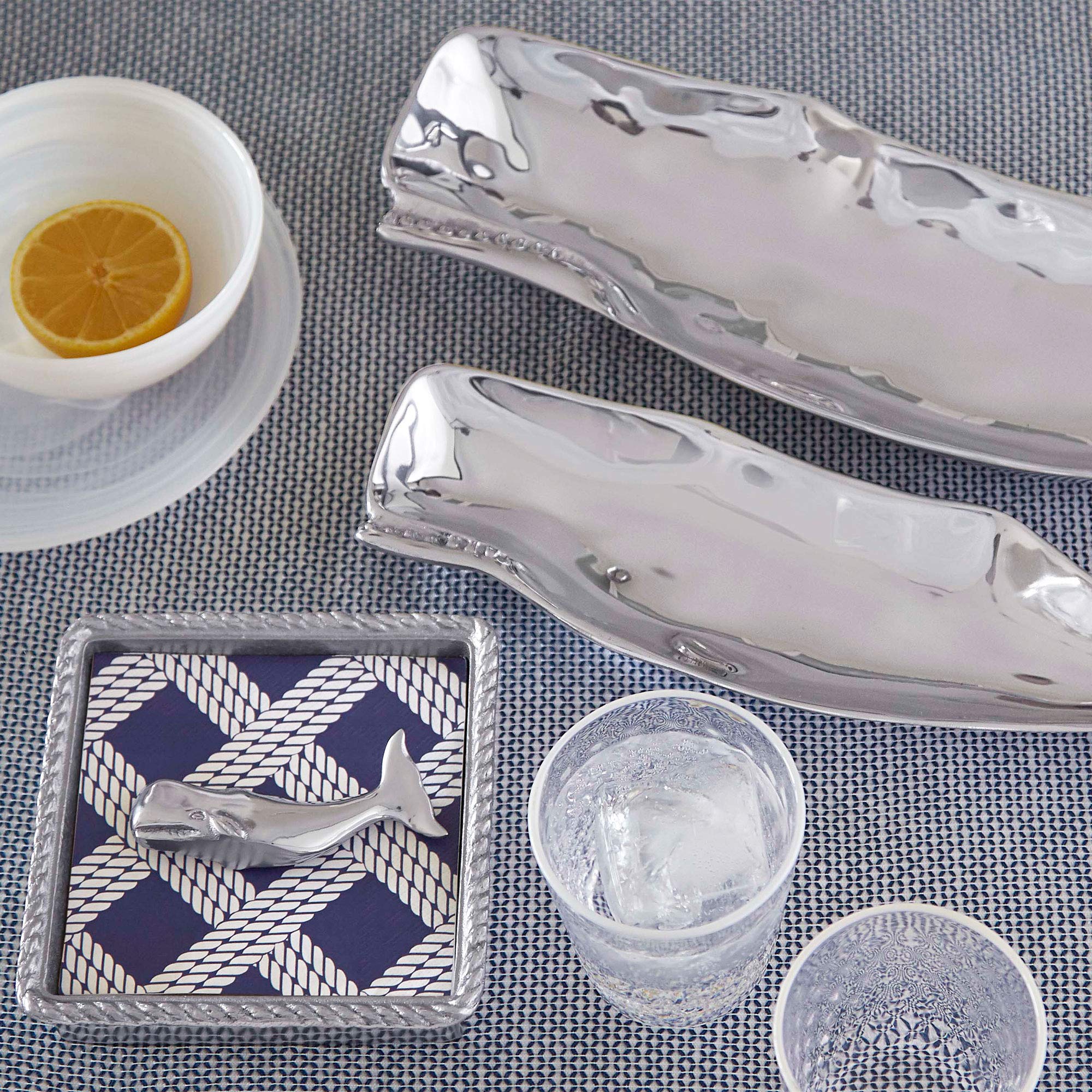 MARIPOSA Nantucket Whale Rope Napkin Box Silver Small