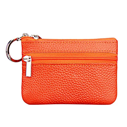 Mini Purses for Women Coin Mini Small Pouch Key Women's Purse Zipper Ring Leather Wallet with Beach (Orange, One Size)