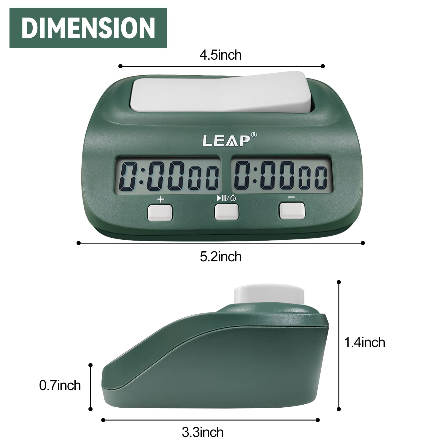LEAP Digital Chess Clock Timer with Bonus and Delayed Time Features Chess Timer for Chess Game I-GO and Chinese Chess (Blackish Green)