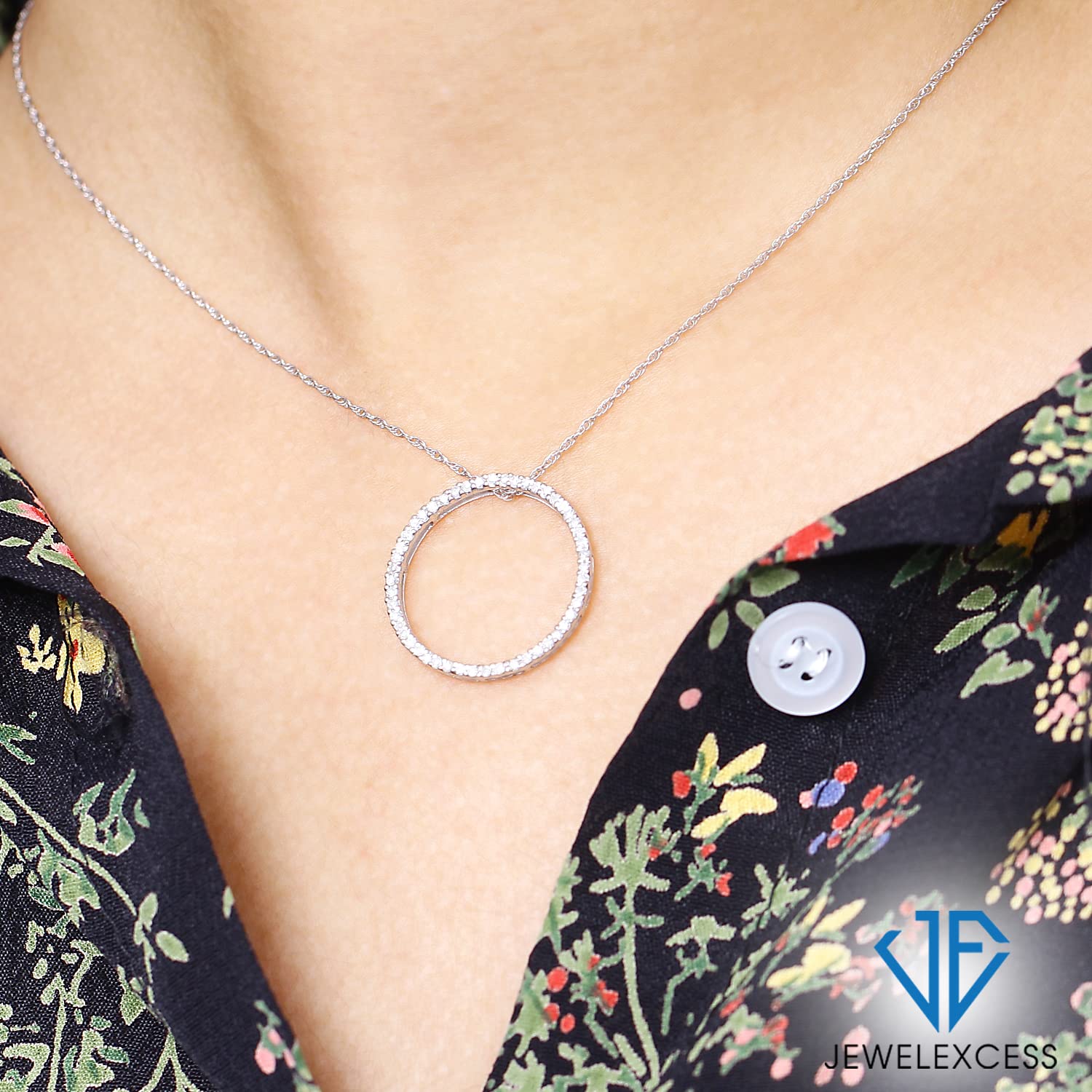JEWELEXCESS Silver Chain Necklace for Women โ .925 Sterling Silver Circle Necklace with Sparkling Genuine 0.25 CTW White Diamonds โ Chic, Stunning Silver Statement Necklace Gifts