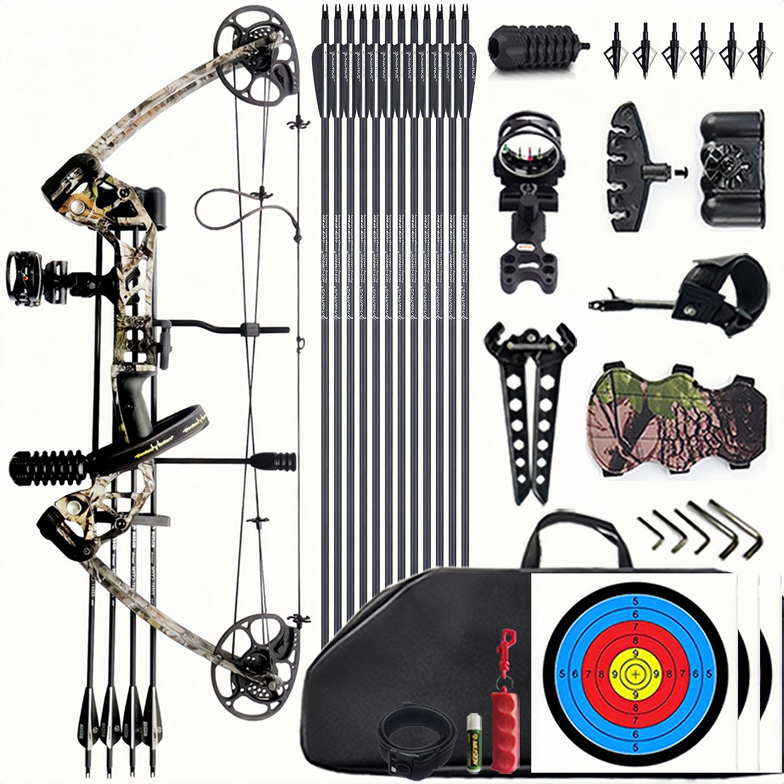Lanneret Compound Bow and Archery Sets - Right Hand Archery Compound Bows 0 - 70 lbs Draw Weight Adjustable for Adults and Beginners,Hunting Bow Kit for Beginner Camouflage