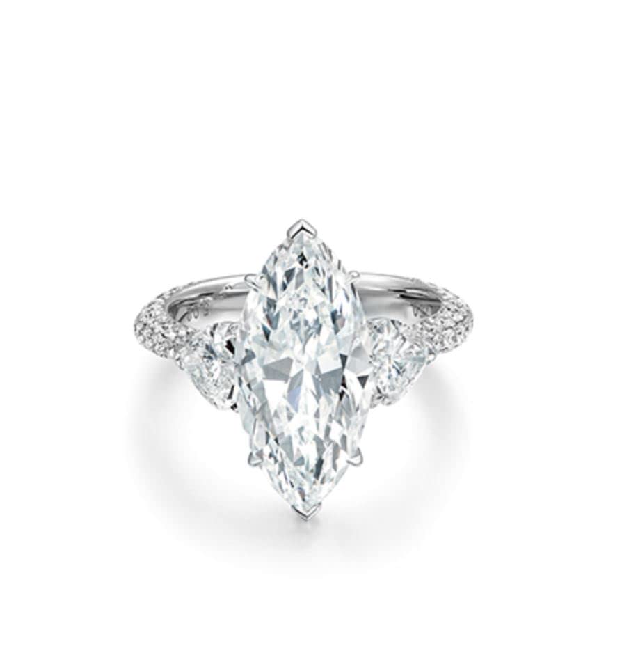 ISAAC WOLF Marquise Cut with Hearts Side Stones Half Eternity 2 Carat Genuine Moissanite Diamond Ring 10k Solid White, Yellow OR Rose GOLD (Rose Gold, 8)