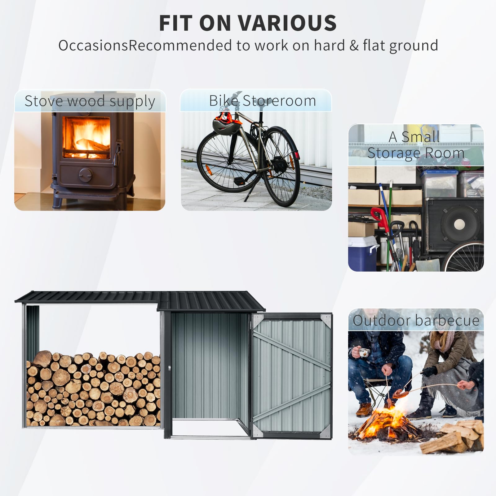 Outdoor and Indoor Firewood Storage Shed Metal, Open Shed for Firewood Storaging, Make Wood Accessible and Protect Wood (3.35βΓ8.86β Two in One)