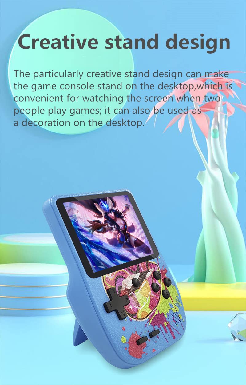 HLF 3.8 inch Retro Video Game Console Dual Handle 520 in 1 Game Portable Handheld Game Device Desktop Stand AV-Out TV Output Rechargeable Lithium Battery Gift for Children (Blue)