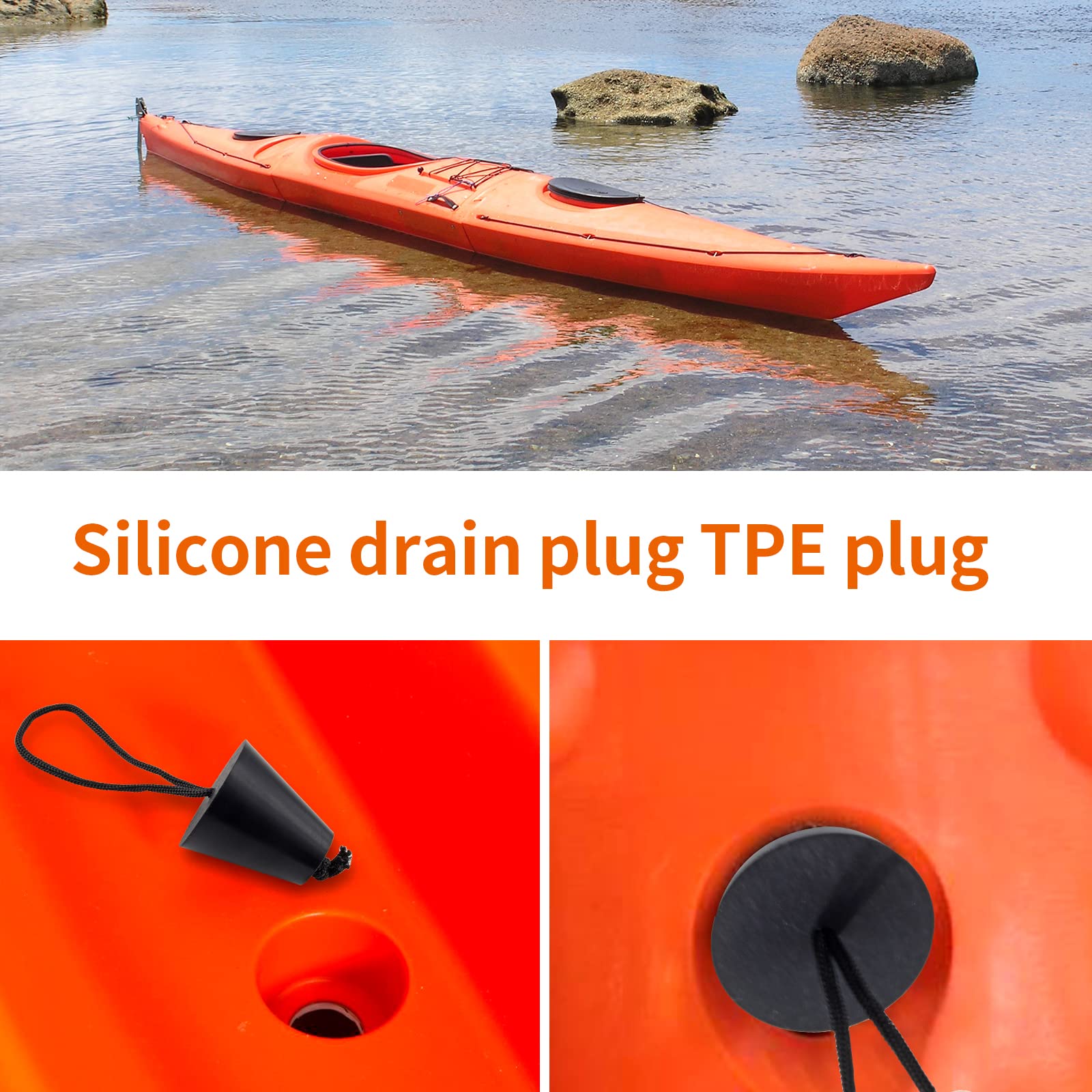 Jiozermi 6 Pcs Kayak Scupper Plug, Silicone Kayak Drain Plug, Drain Holes Stopper Bung with Lanyard for Kayak Canoe