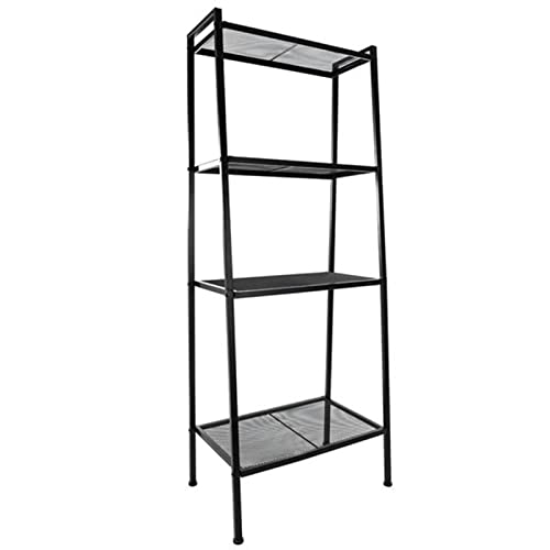 XIAOSENLIN 5-Shelf Modern Bookcase, Freestanding Ladder Bookshelf with Industrial Metal Frame for Living Room Bedroom Home Office (Black-4 Tier)
