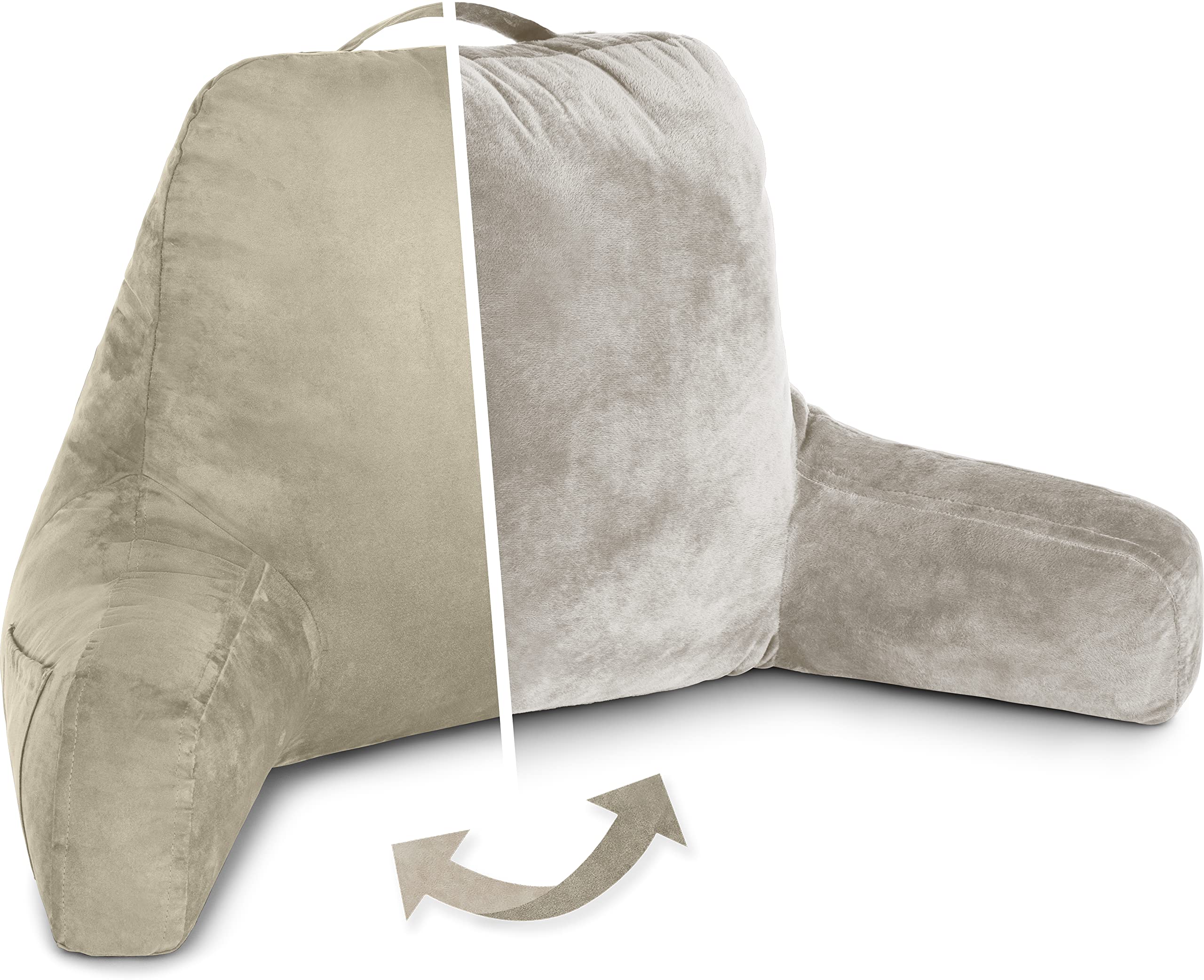 Husband Pillow Combo - Backrest Pillow with Arms : Standard Taupe & Lap Desk Bed Tray : Grey - Aspen Memory Foam Reading Pillows for Bed & Laptop Bed Tray Table