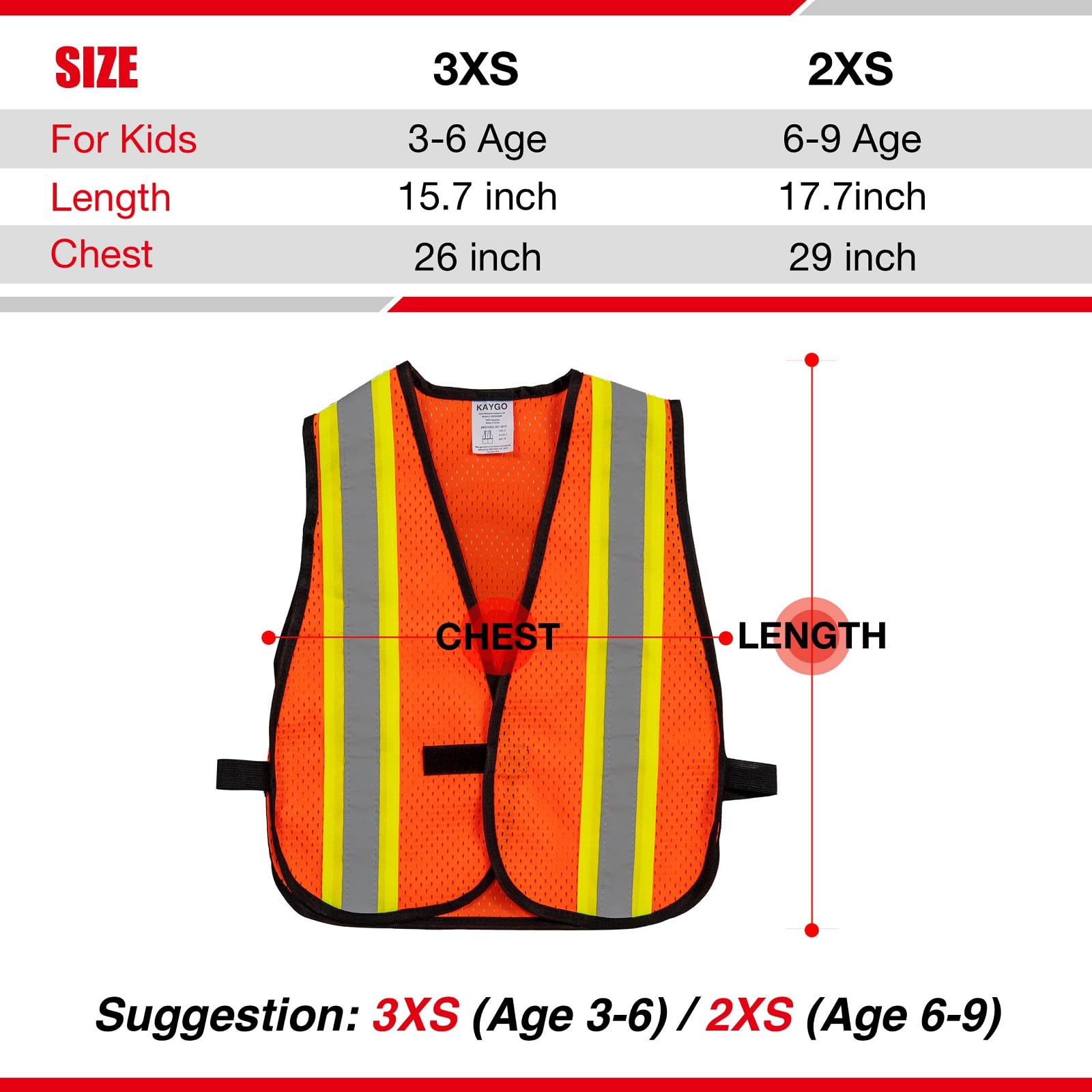 KAYGO Kids High Visibility Vest,Toddler Reflective Safety Vest in Yellow, Orange, Blue or Pink,Ideal for Ages 3-9