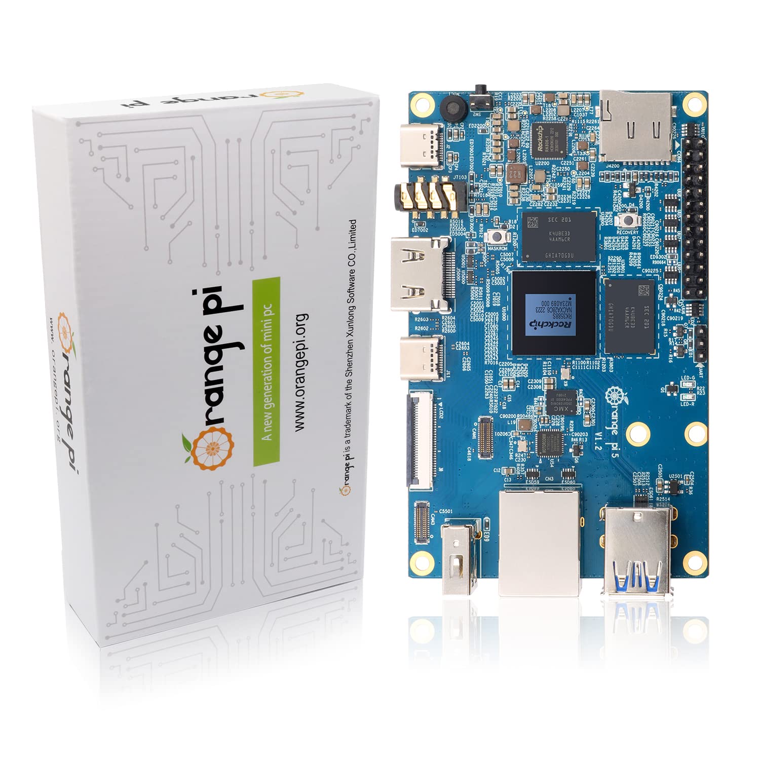 Orange Pi 5 4GB LPDDR4 Rockchip RK3588S Octa-core ARMR 64 Bit 8nm LP Process with QSPI Nor FLASH 16MB, 8K Video Codec Single Board Computer Run Orange Pi OS、Android12 、Debian12etc OS