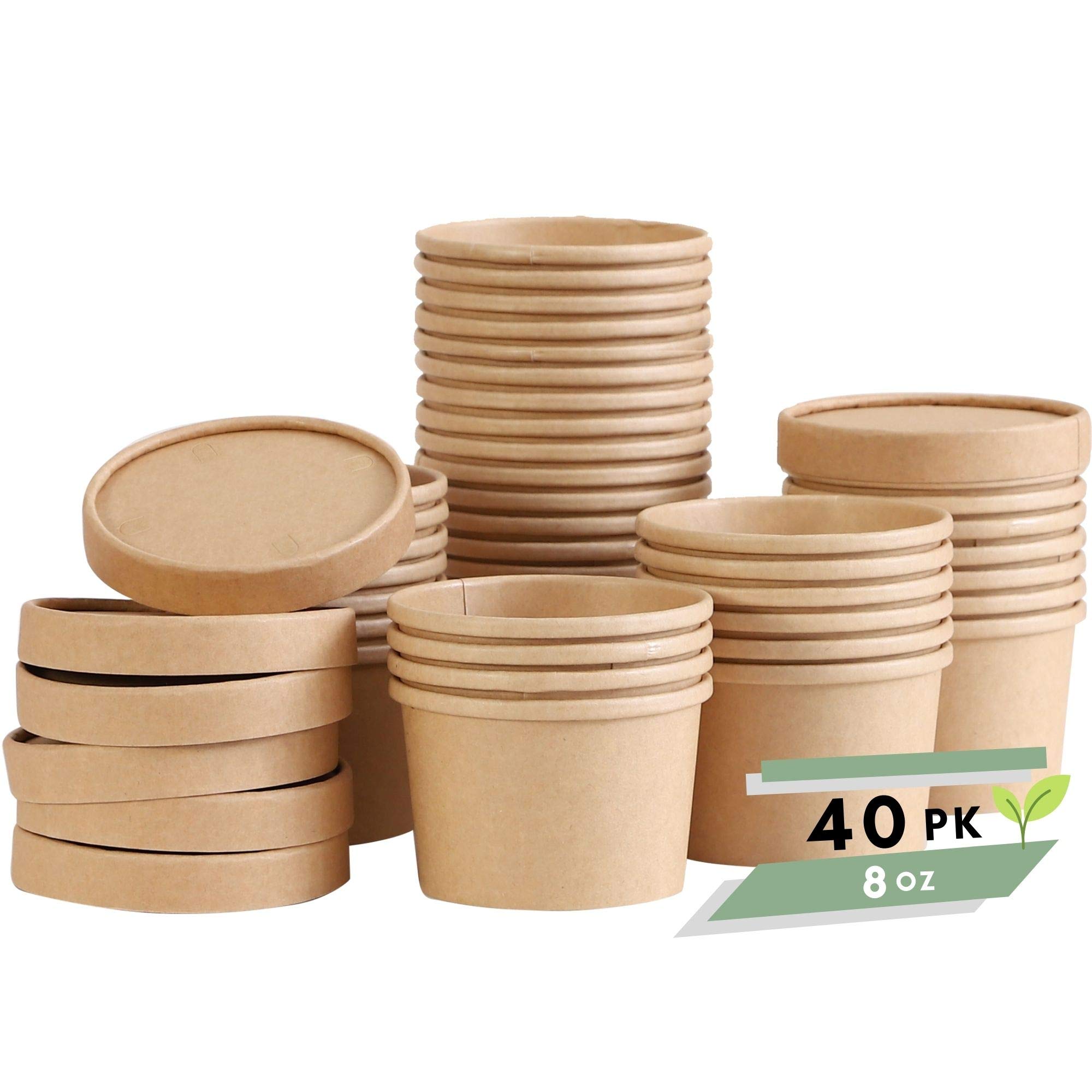 Heavy Duty Soup Containers, Ice Cream Bowls with Lids - 40 Pack 8 oz - Ice Cream Containers with Lids Ice Cream Cups with Lids Freezer Containers Disposable Dessert Bowls with Lids Soup Cups