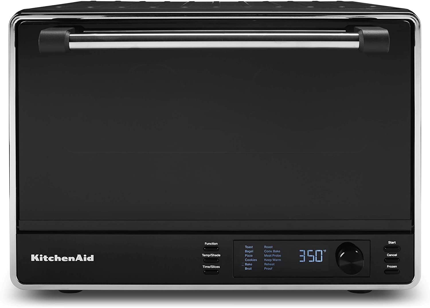 KitchenAid KCO255BM Dual Convection Countertop Toaster Oven, 12 preset cooking functions to roast, bake, fry meals, desserts, grill rack, baking pan, Digital display, non-stick interior, Matte Black (RENEWED)