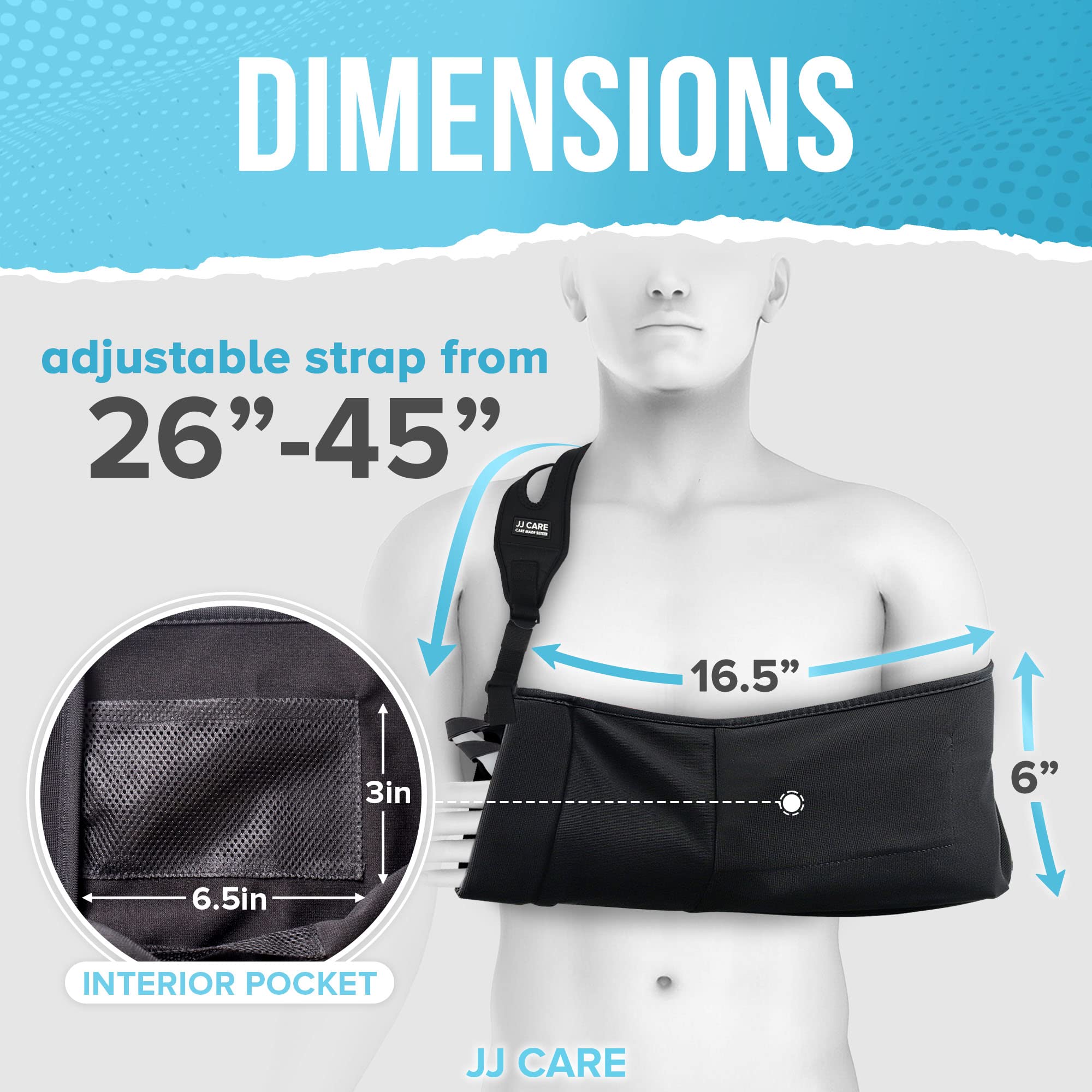 JJ CARE Arm Sling - Left or Right Arm Sling for Elbow, Shoulder Injury w/Quick Release Buckle - Shoulder Immobilizer with Elastic Bandage Wrap, Medical Shoulder Sling For Torn Rotator Cuff
