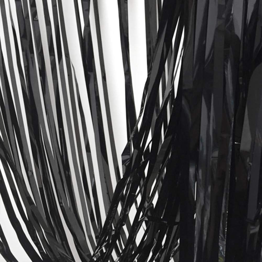 Hooqict 2 Pack Black Foil Fringe Curtains Large Metallic Foil Photo Backdrop for Halloween Decorations Birthday Bachelorette Wedding Party Supplies
