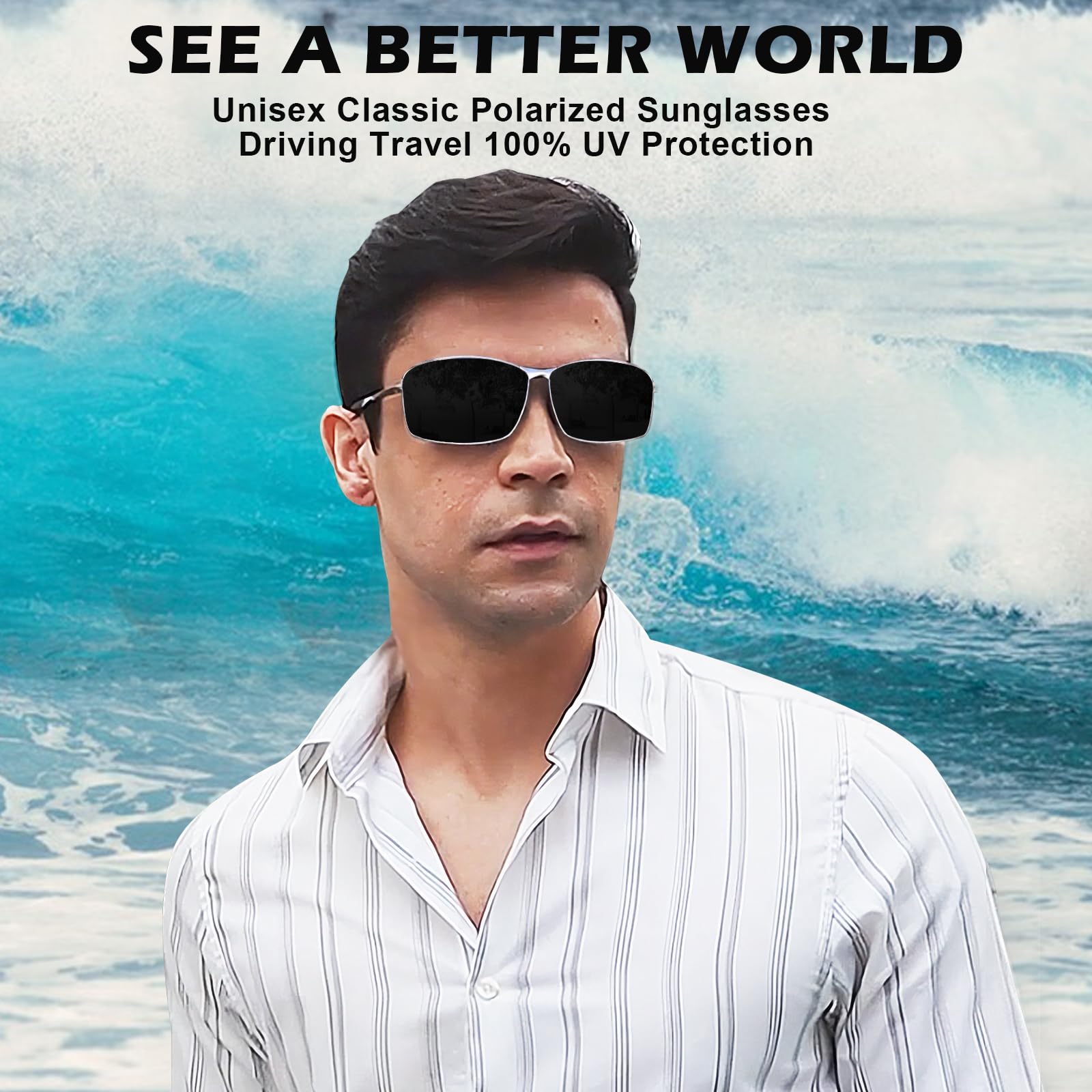 LADEESSE Polarized Sunglasses for Men Sporty Style Driving Travel Sun Glasses Lightweight Square Frame UV Protection Goggles