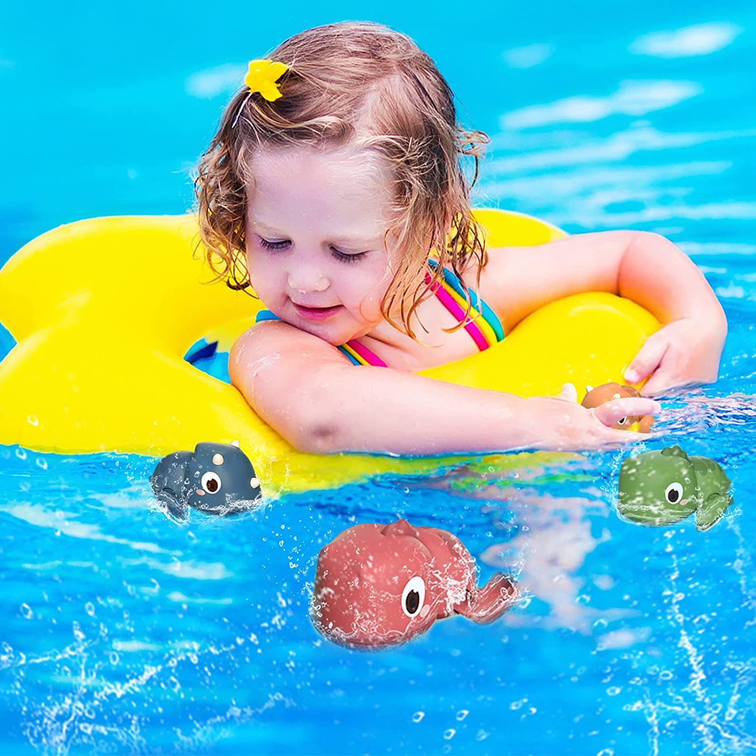 LAYPUNY Baby Bath Toys 6 Pack Dinosaur Floating Wind- Up Swimming Toys Pool Game Kid Bathtub Gift for Toddlers1-3 4 5 (6 Sets)
