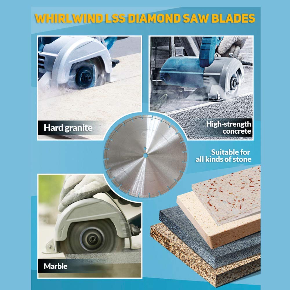 WHIRLWIND USA LSS 14 Inch Diamond Saw Blade,Dry or Wet Cutting Concrete Saw Blades for Sharp Cutting Concrete Marble Granite Brick Masonry,Broadened Cutter Head