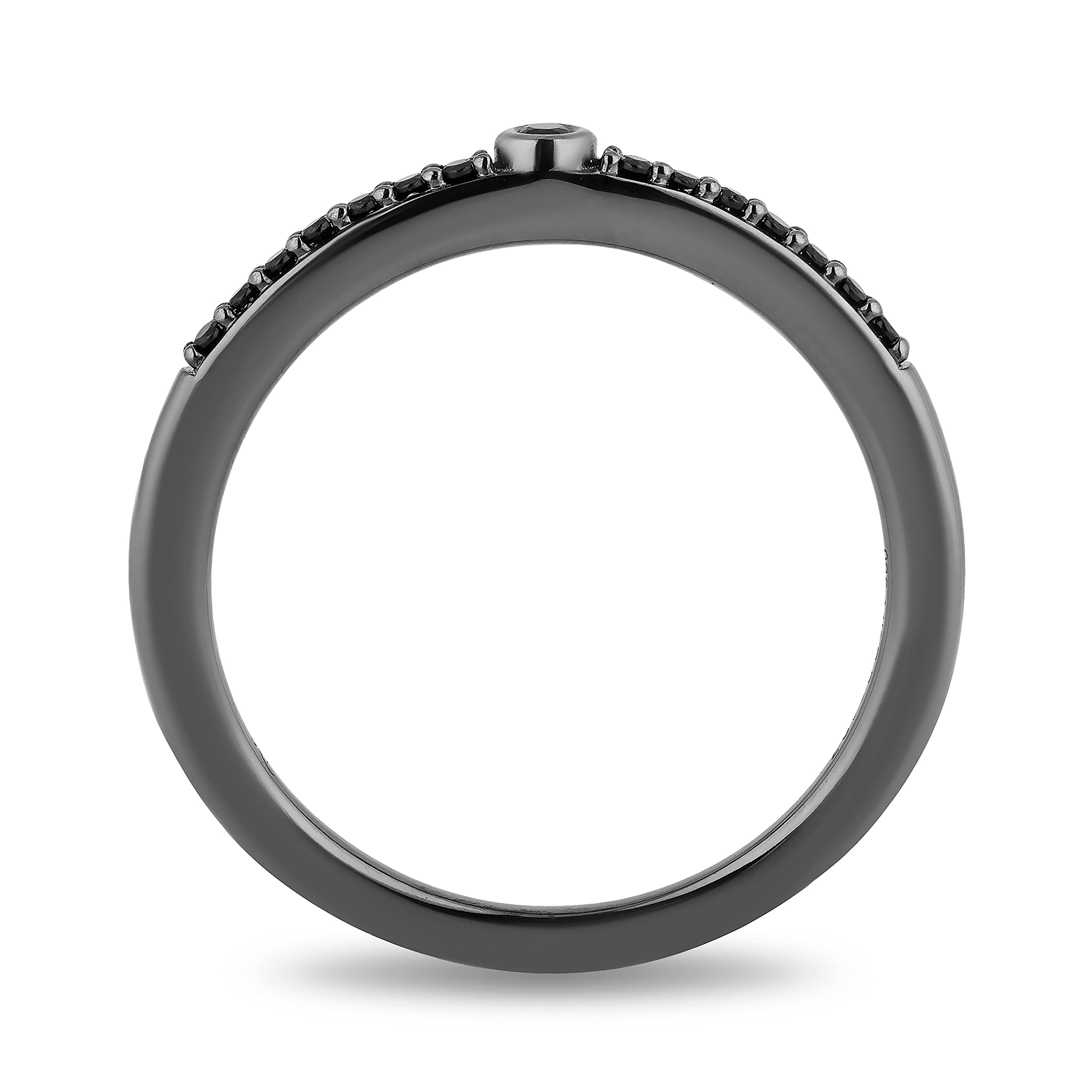 Jewelili Enchanted Disney Fine Jewelry Aurora and Maleficent Duo Stack Ring in Black Rhodium and Rose Gold Over Sterling Silver 1/5 CTTW with Treated Black and Natural White Round Diamonds, Size 8