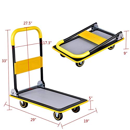 HWZQHJY Folding Aluminum Platform Truck, 330LBS Rolling Flatbed Cart Hand Platform Truck Push Dolly for Loading, Rolling Flatbed Hand Truck