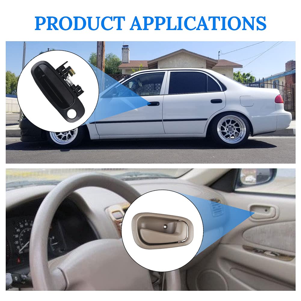 JDMON Compatible with Interior Exterior Door Handles Set Toyota Corolla Chevy Prizm 1998 1999 2000 2001 2002 Front Rear Passenger Driver Side Replace 6922002030 6920502050E0 Pack of 8 (Black & Beige)