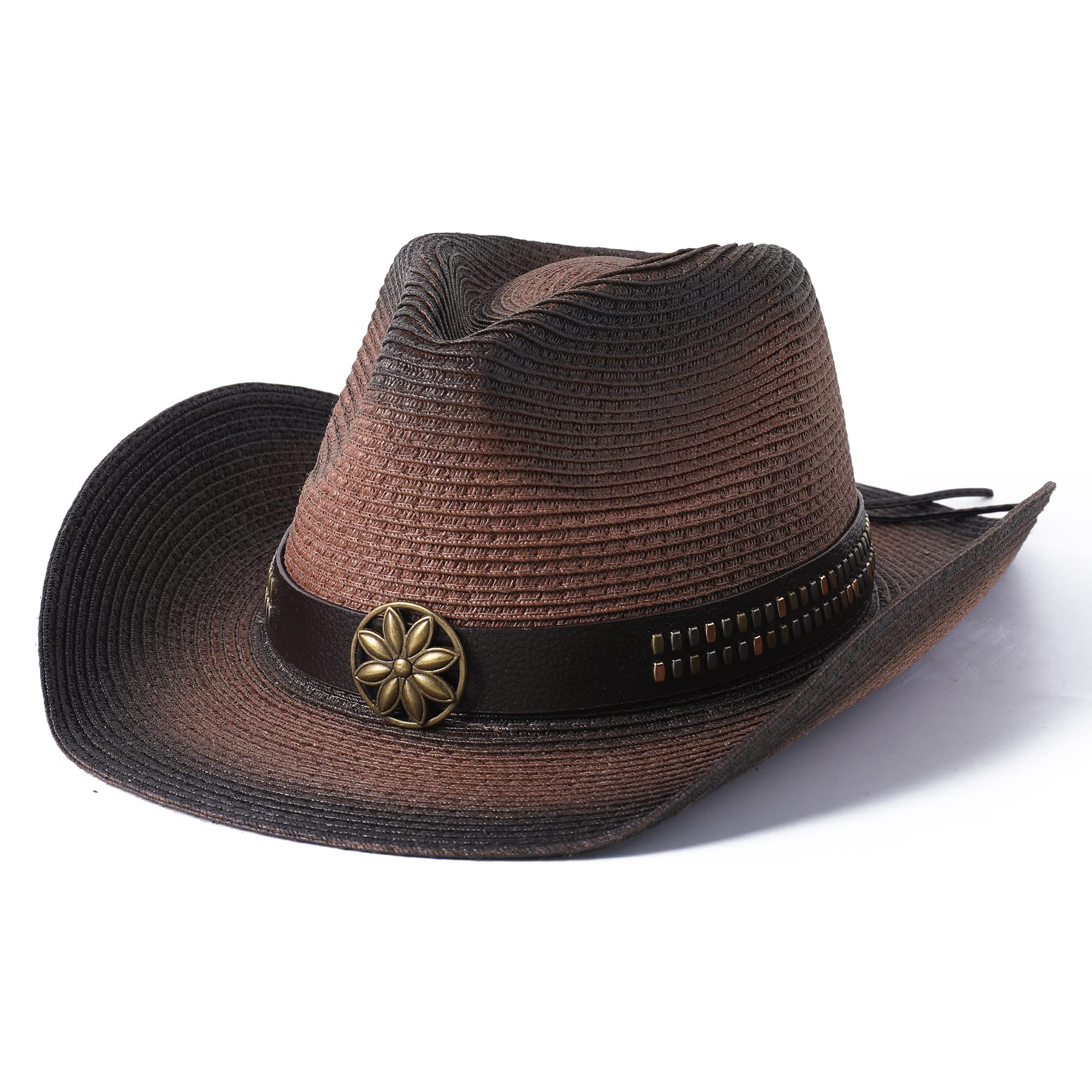 Lanzom Womens Mens Straw Beach Sun Hat Classic Shapeable Sun Hat Packable Hat Summer Cowboy Hat UPF 50+(Khaki,Medium)