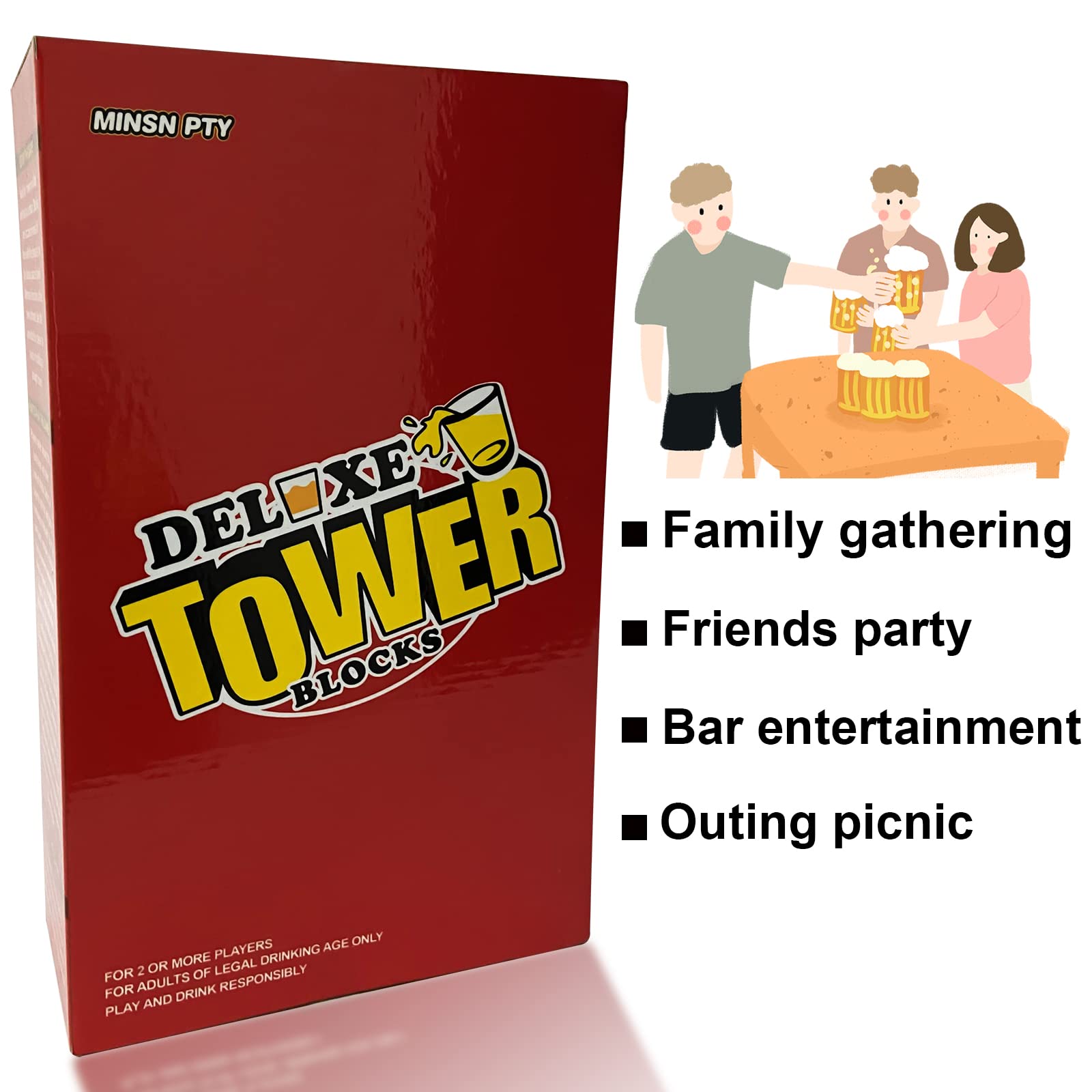 MINSN PTY Tower Blocks Game Classic Wood Stacking Game 54 Pieces with 4 Cups for Family and Party Red Wood Color