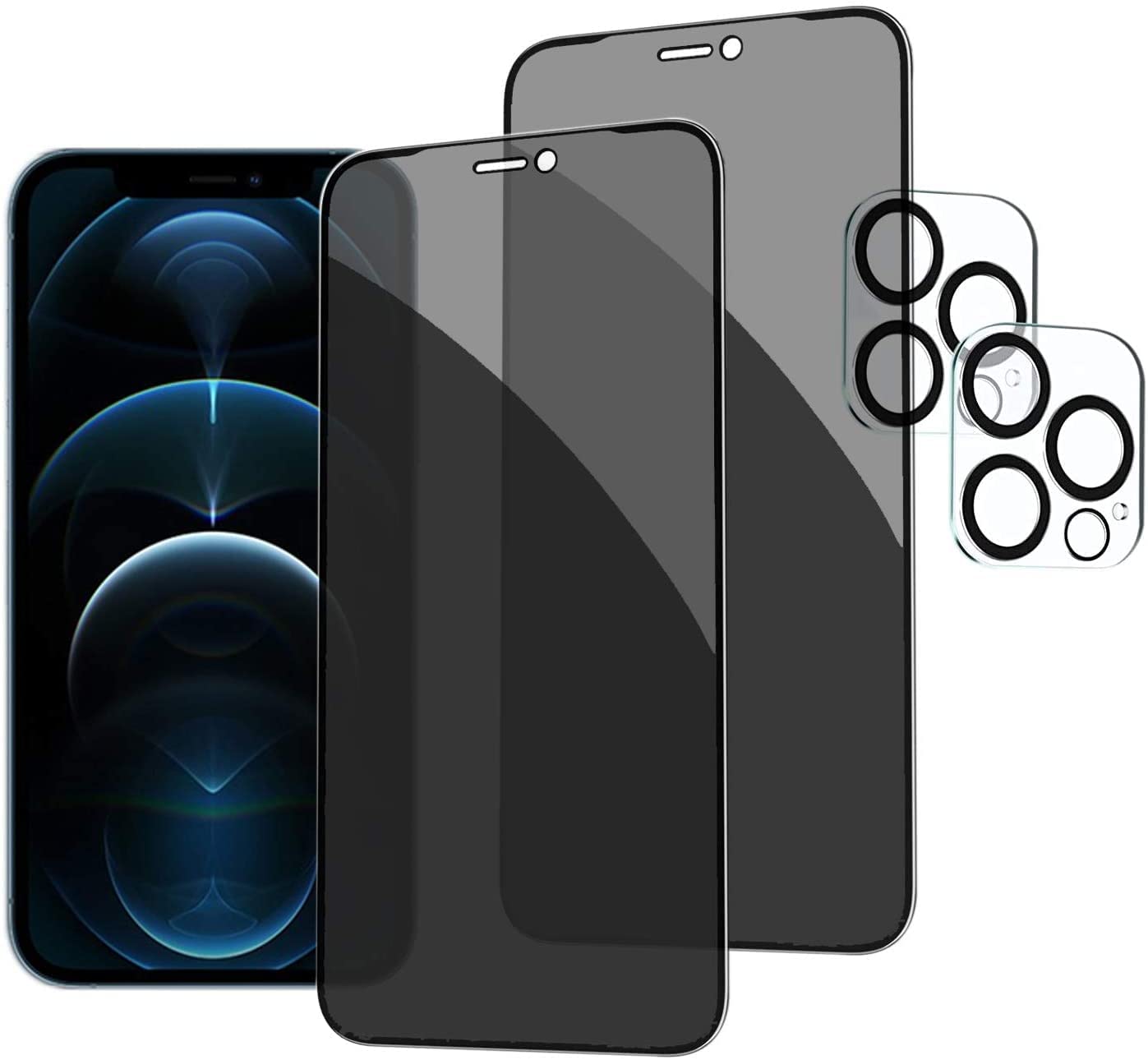 HXL [2+2 Pack] iPhone 12 Pro Max Privacy Screen Protector with Camera Lens Protector Full Coverage Anti-Spy Tempered Glass Film 9H Hardness Upgrade Edge Protection Easy Installation Bubble Free