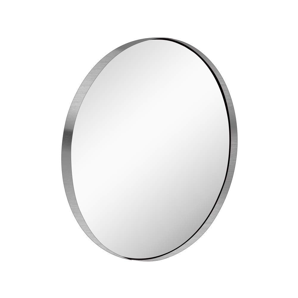 KAASUNES 30-Inch Circle Mirror Mounted Round Mirror Premium Brushed Metal Coated Frame Black, Glass Panel Circle Deep Set Design for for Washroom, Entryways, Living Rooms