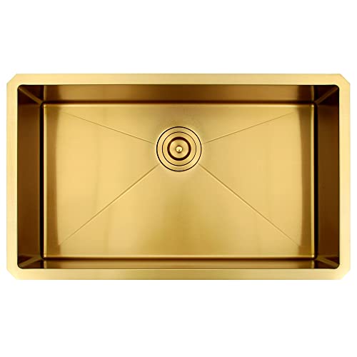 Lonsince Undermount Kitchen Sink 30 X 18 inch,Single Bowl Kitchen Sink Undermount,Gold Kitchen Sink,Undermount Stainless Steel Kitchen Sink