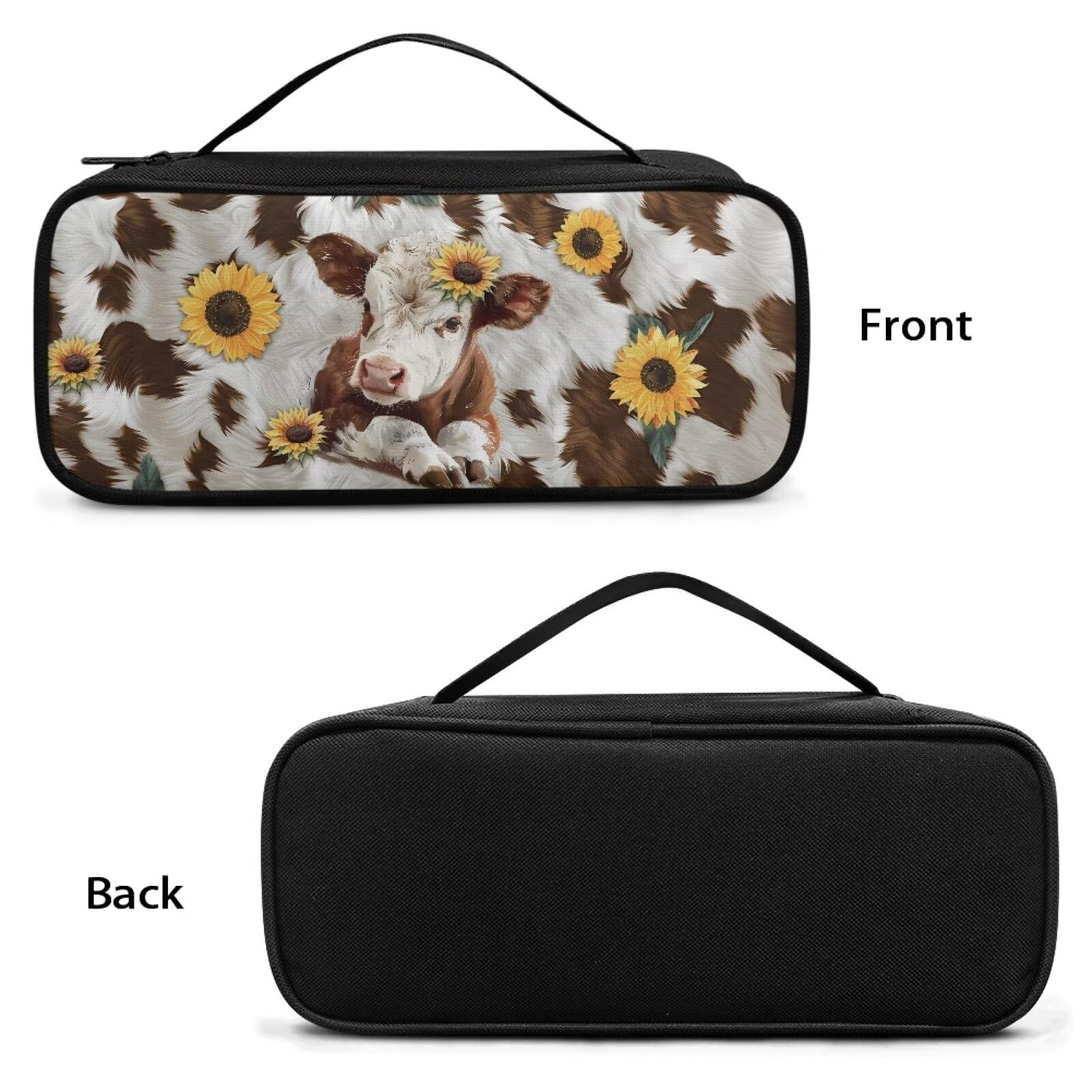 Sepetwhos Sunflower Cow Stethoscope Carrying Case Large Stethoscope Holderwith Mesh Pockets Portable Hard Organizer Storage Bag Stethoscope Accessories