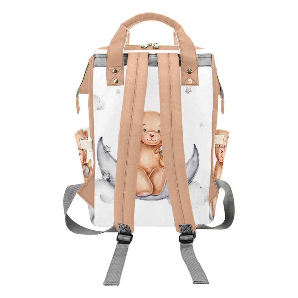 NZOOHY Teddy Bear Sits on Moon Personalized Name Diaper Bag Tote, Custom Waterproof Nursing Baby Bag Mummy Backpack for Mom Travel Outdoor 15'' X 10.83'' X 6.69''