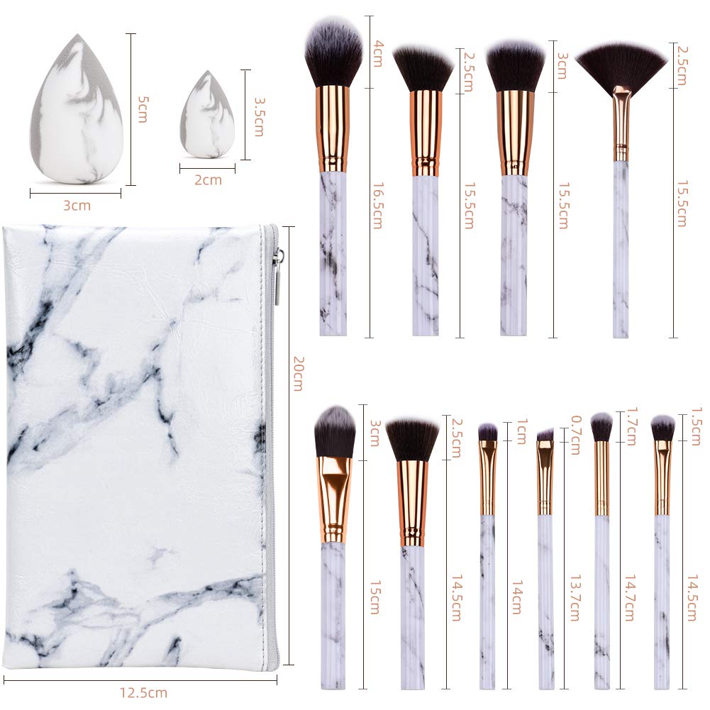 HEYMKGO Makeup Brushes Professional Marble Makeup Brush Set, Soft and Odor-free Natural Synthetic Bristles,10pcs Makeup Brush + 2 Makeup Sponge + Cosmetics Bag