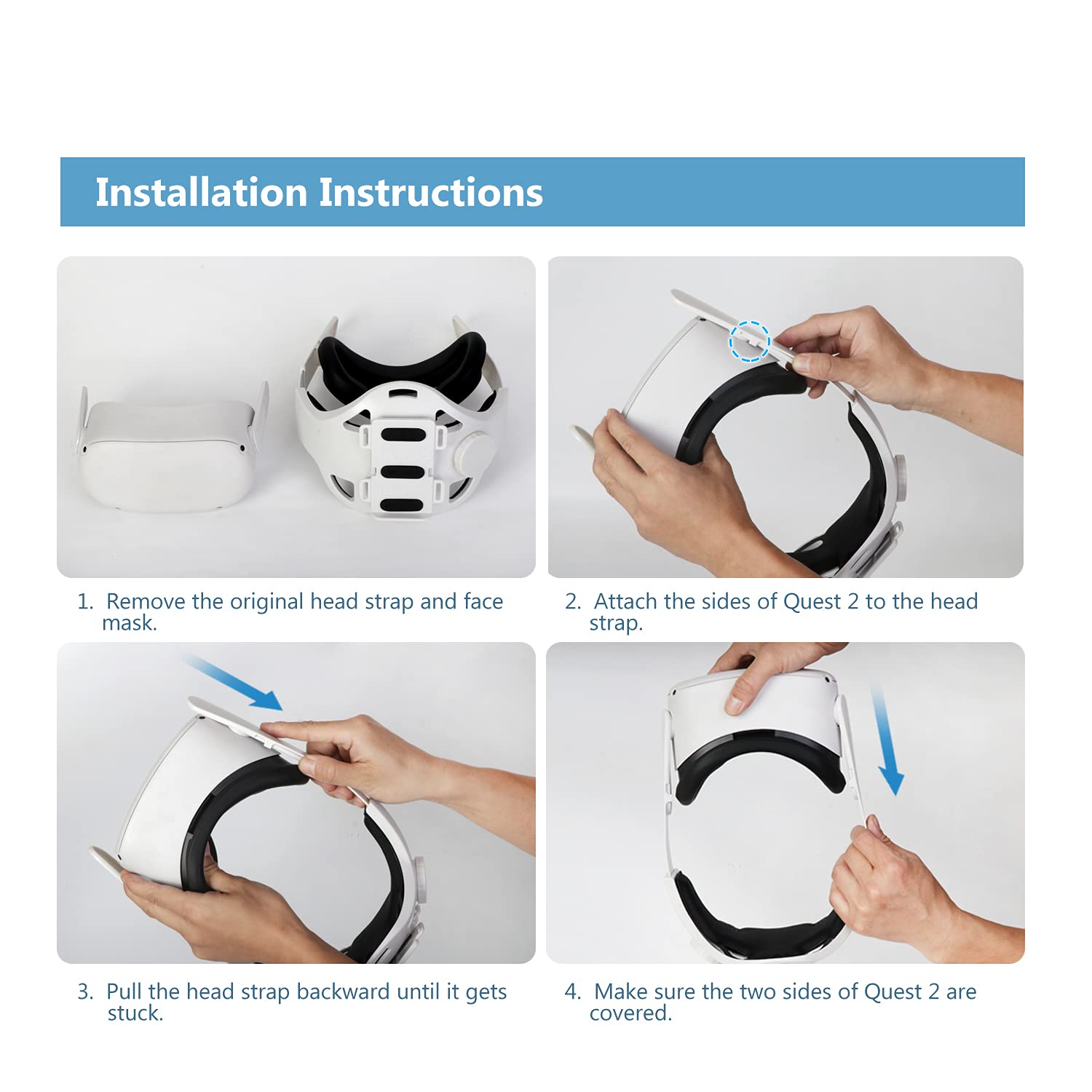 JSVER Head Strap Compatible for Oculus Quest 2, Adjustable Head Strap with Removable Battery Pack Holder, Replacement for Oculus Quest 2 Elite Strap, Reduce Pressure for Quest 2 Headset - White