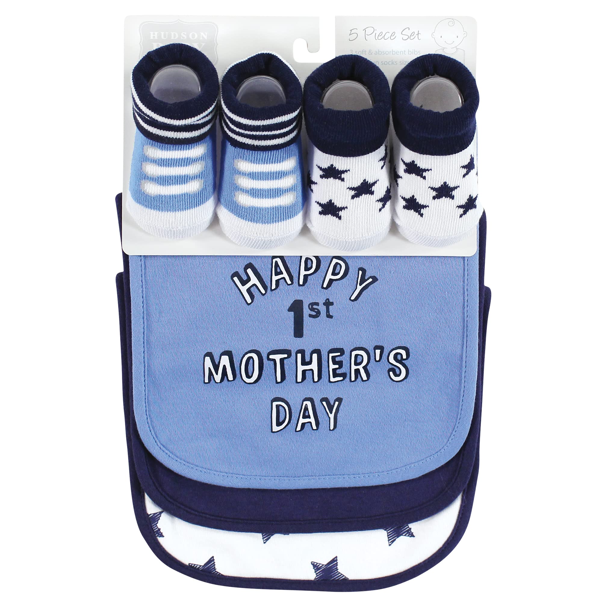 Hudson Baby Unisex Baby Cotton Bib and Sock Set, Boy Mothers Fathers Day, One Size (Pack of 2)